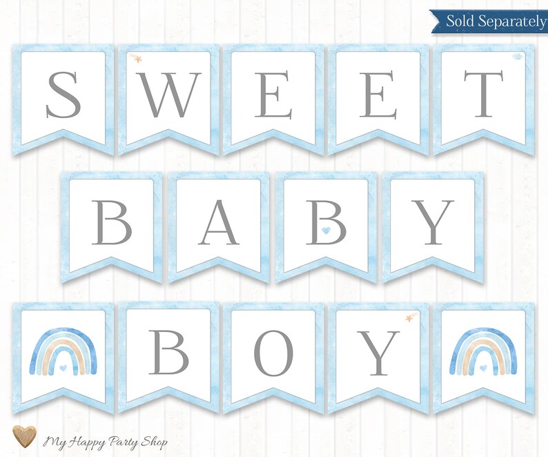 Blue Rainbow Baby Shower Banner PRINTABLE Welcome Baby Blue | Etsy