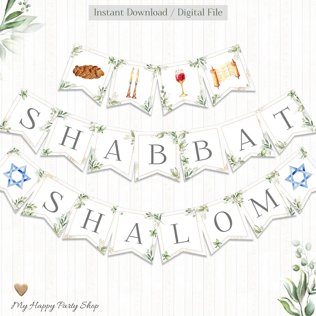 Shabbat Shalom Banner. PRINTABLE, Shabbat Dinner, Jewish Home Decor ...
