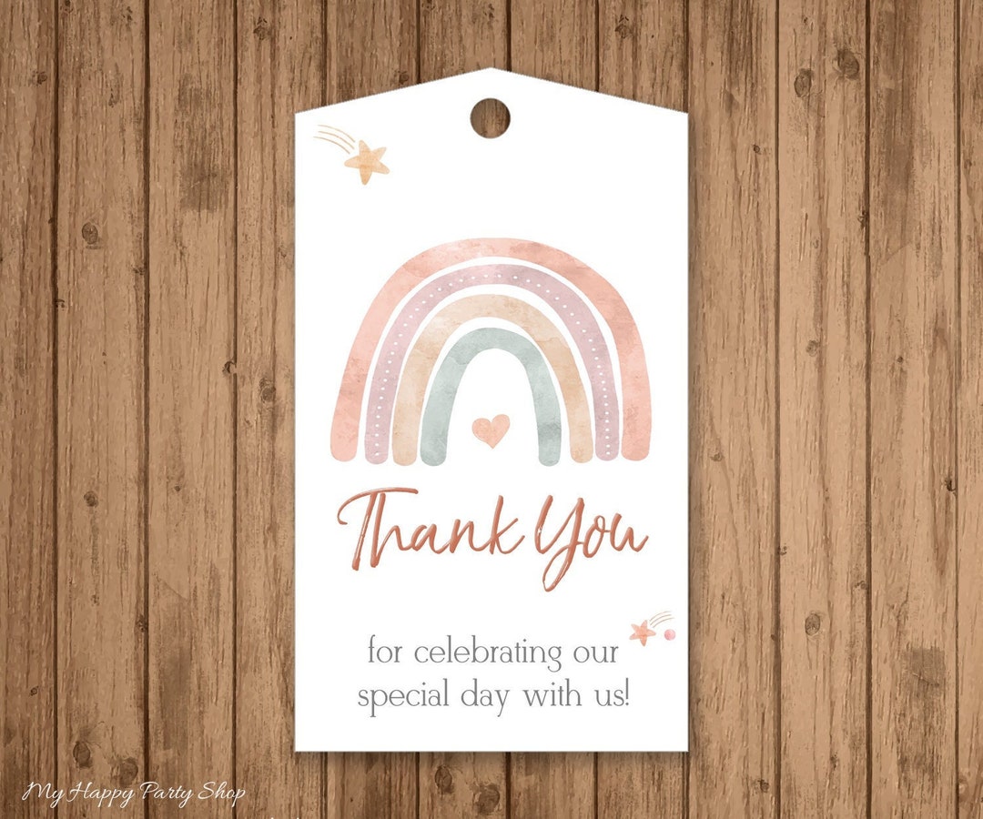 Boho Rainbow Thank You Tags, PRINTABLE, Rainbow Tags, Baby Shower Favor ...