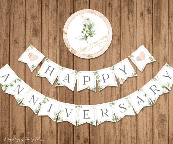 Happy Anniversary Banner PRINTABLE Greenery Anniversary - Etsy