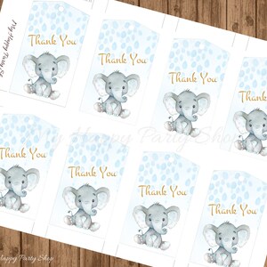 Elephant Favor Tags, PRINTABLE, Blue Elephant Tags, Baby Shower Favor ...