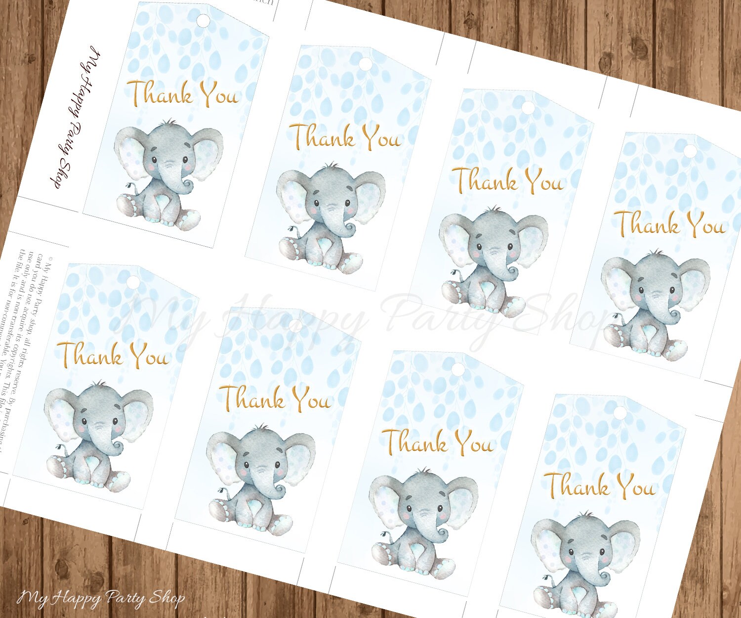 Elephant Favor Tags PRINTABLE Blue Elephant Tags Baby | Etsy