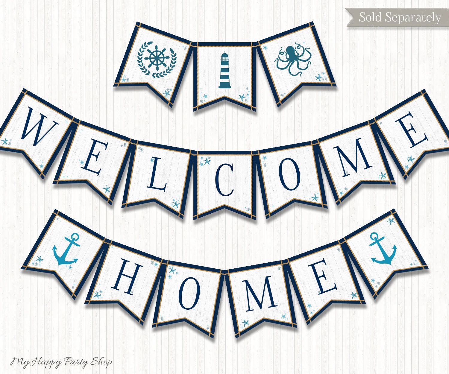 Happy Birthday Banner, PRINTABLE, Nautical Banner, Anchor Banner ...