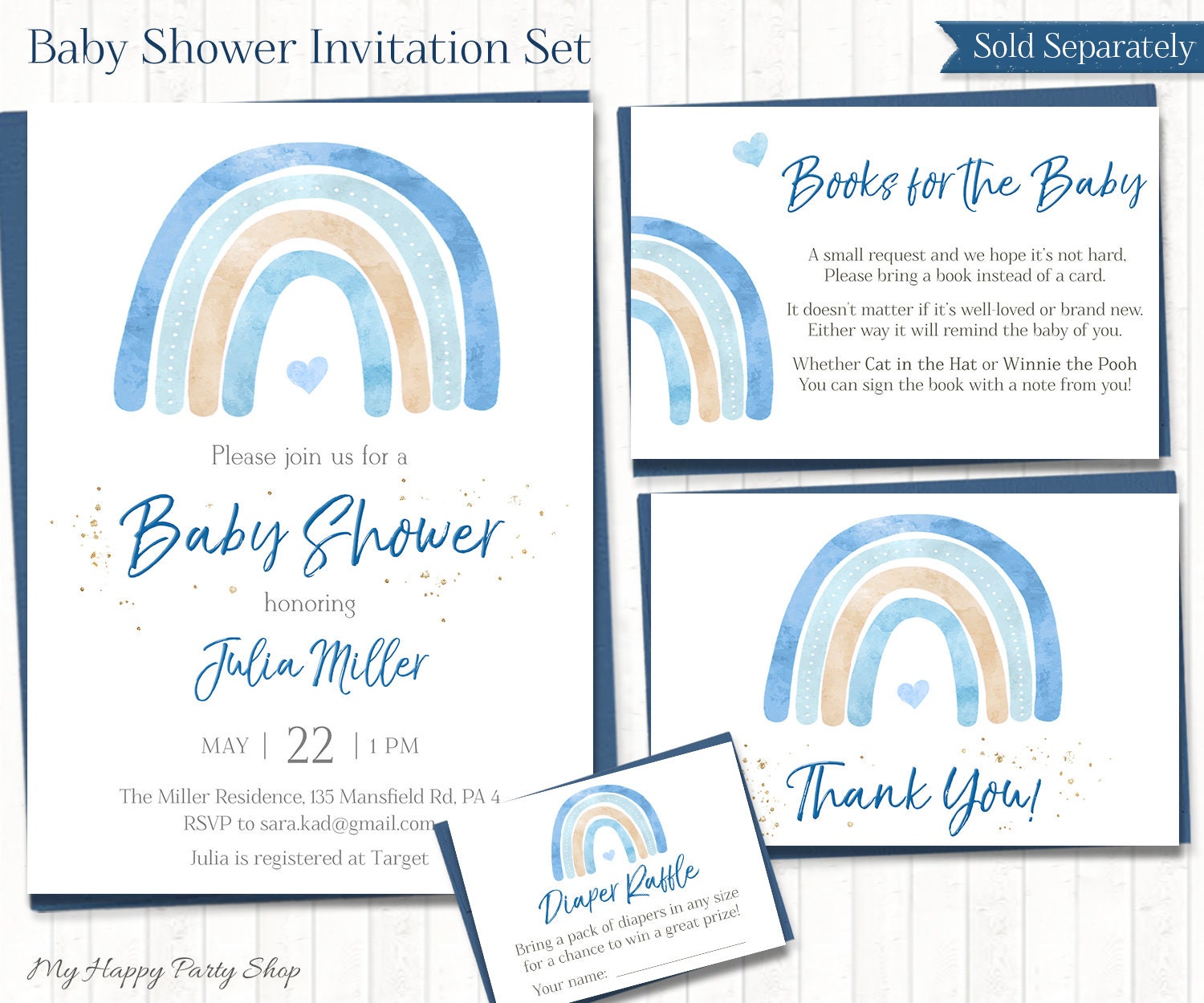 Blue Rainbow Baby Shower Banner, PRINTABLE, Welcome Baby, Blue Shower ...