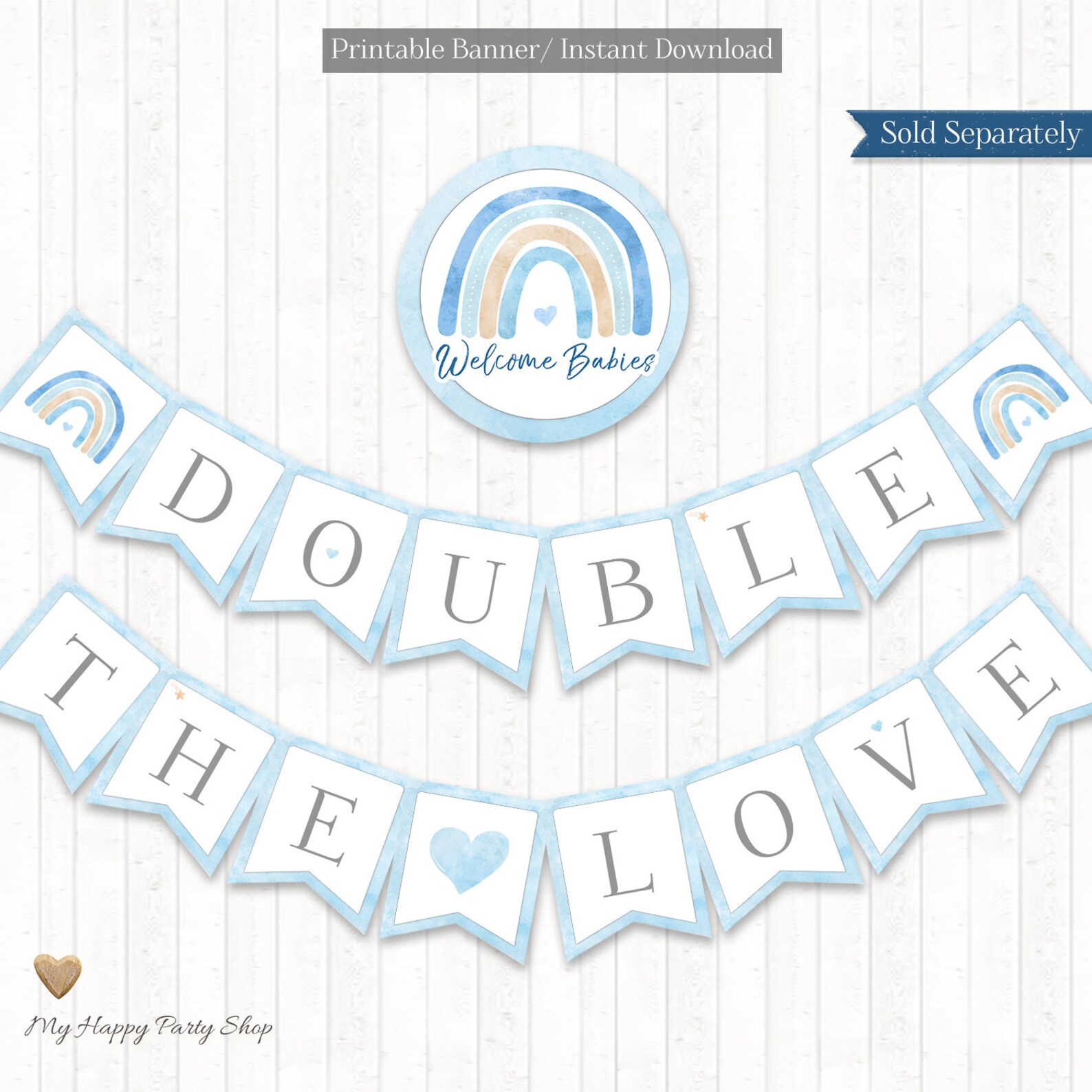 Blue Rainbow Baby Shower Banner, PRINTABLE, Welcome Baby, Blue Shower ...