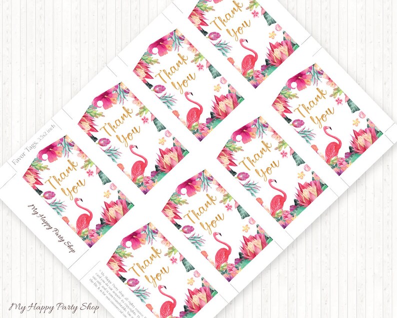Tropical Favor Tags PRINTABLE Flamingo Favor Tags Tropical - Etsy