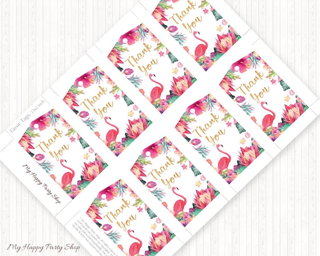 Tropical Favor Tags, PRINTABLE, Flamingo Favor Tags, Tropical Birthday ...