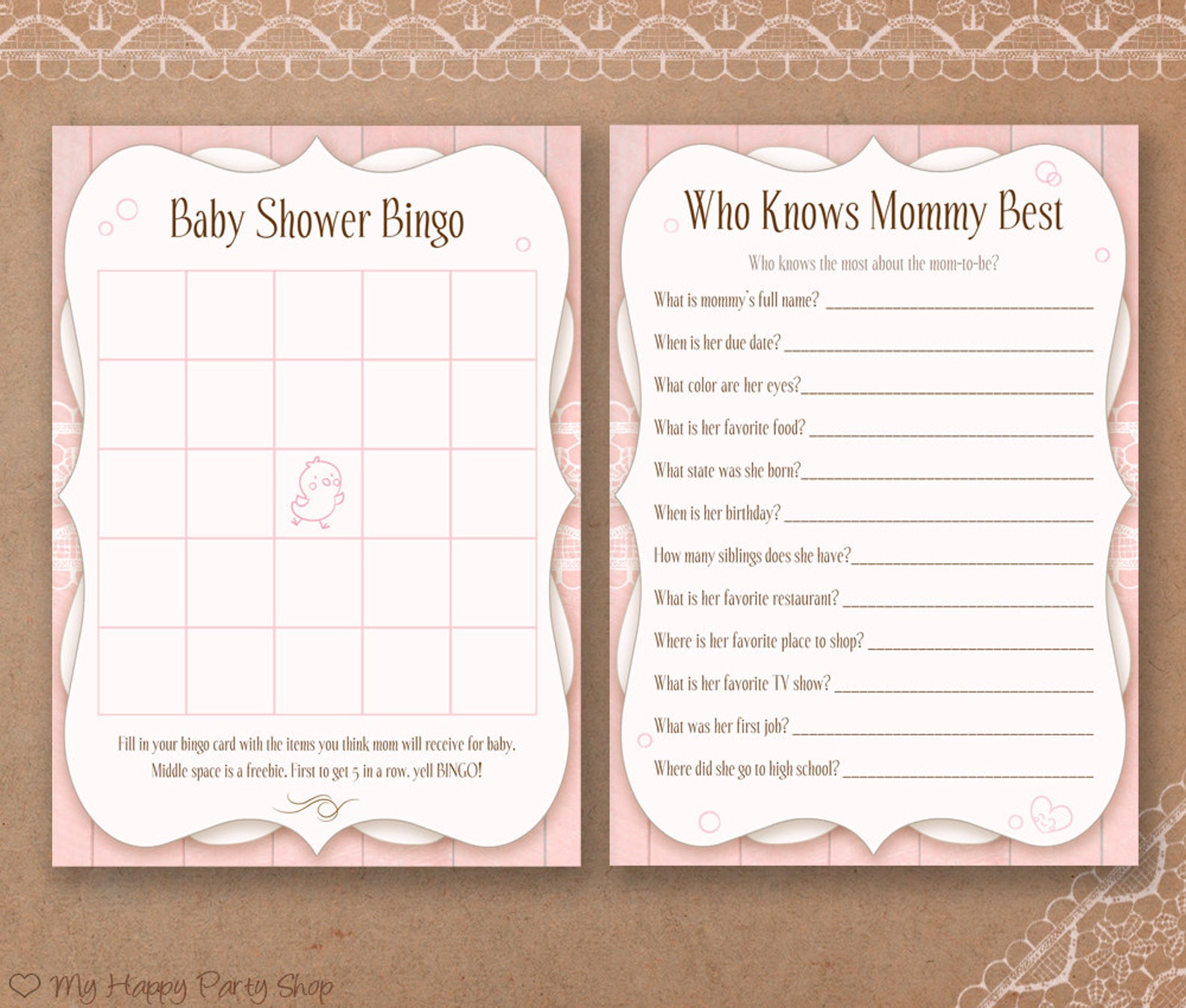 Pink Baby Shower Game Set PRINTABLE Pink Baby Package. Girl | Etsy