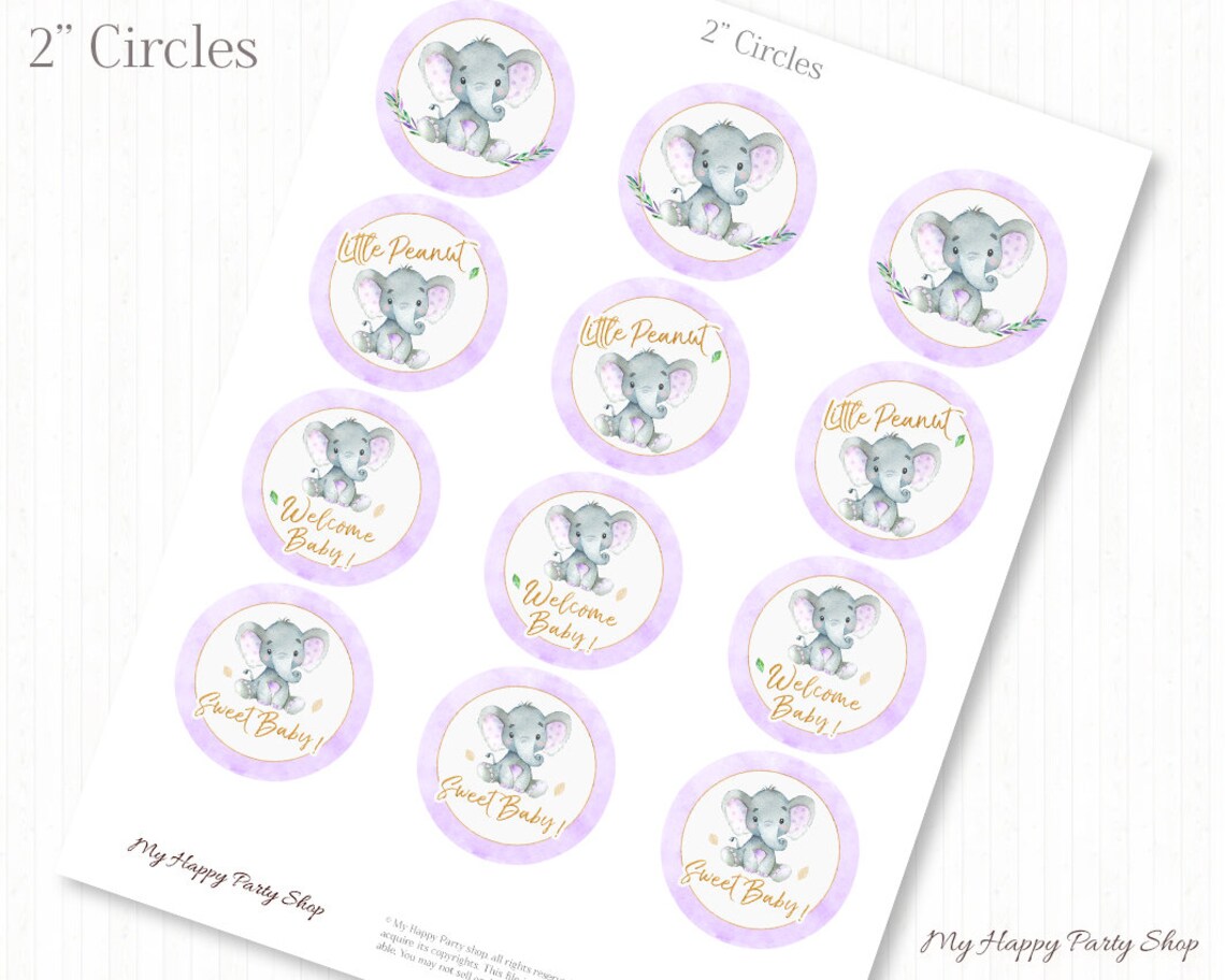 Purple Elephant Circles, PRINTABLE, 2" Toppers, Elephant 2 Inch Circles ...