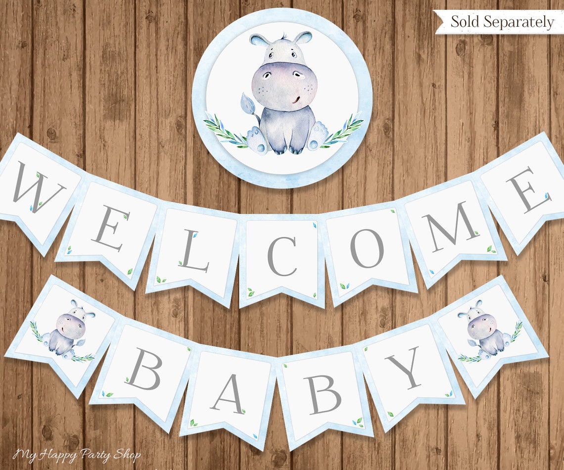 Hippo Thank You Tags, PRINTABLE, Cute Hippo Tags, Blue Hippo, Party ...