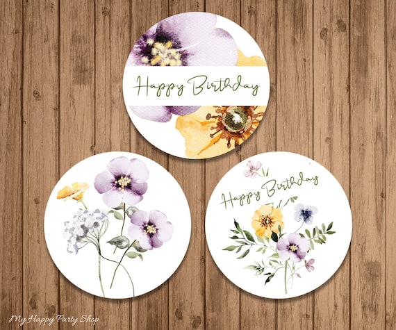 Floral Cupcake Toppers PRINTABLE 2 Circles Birthday | Etsy