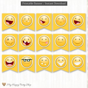 Happy Birthday Banner, PRINTABLE, Smiley Face Banner, Emoji Banner, 1st ...