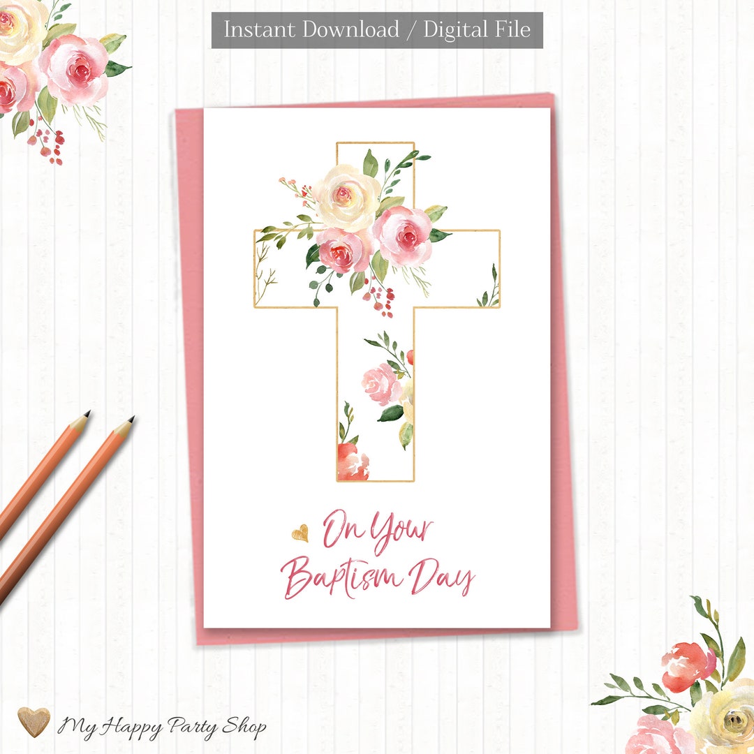 Baptism Card | Printable I on Your Baptism Day | Cross Card | Christian ...