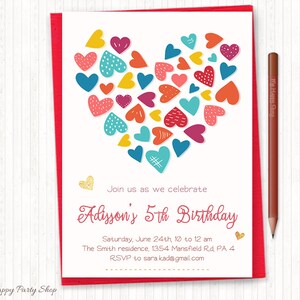 Hearts Birthday Invitation, PRINTABLE, Rainbow Hearts Birthday, Hearts ...