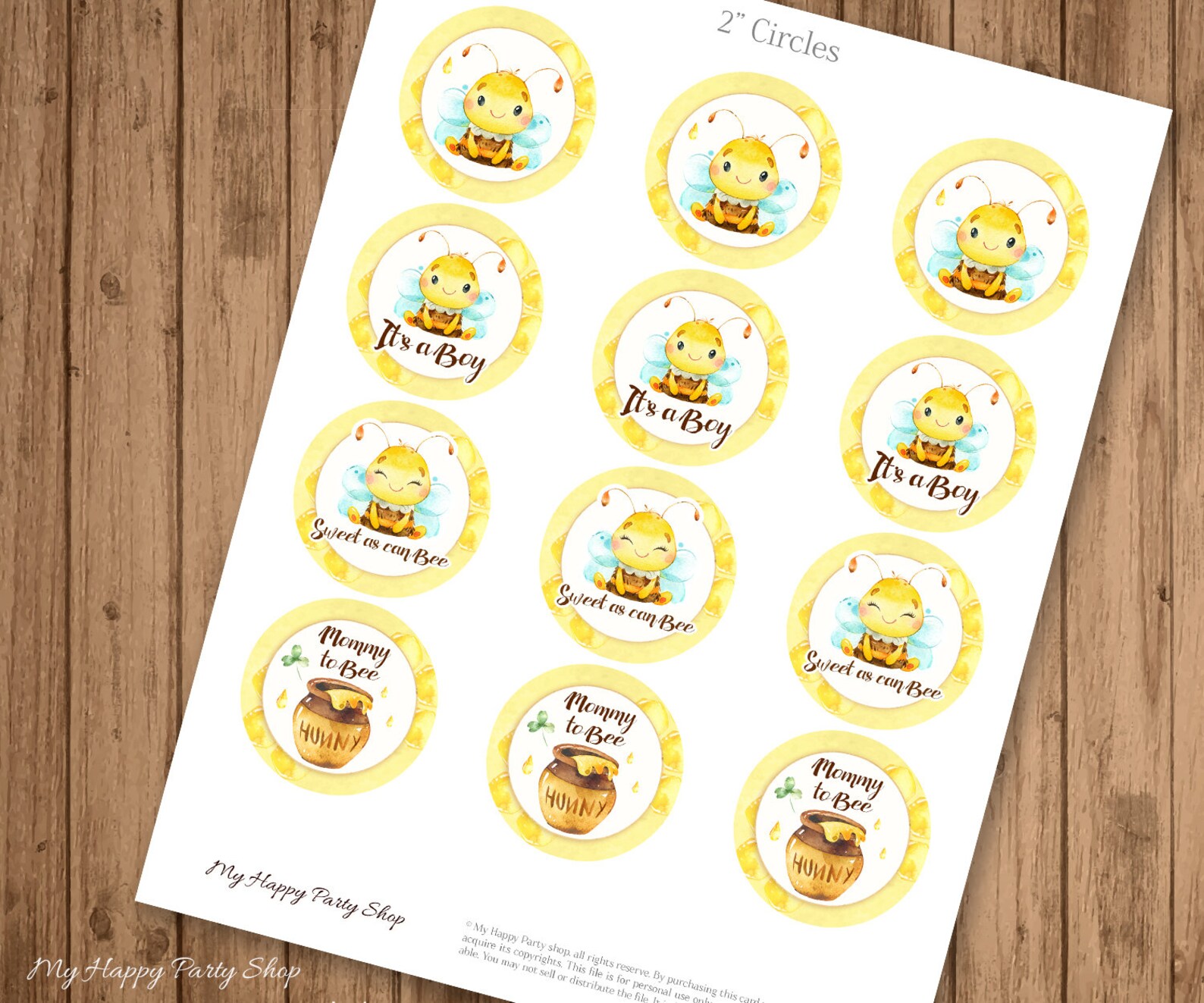 Blue Bee Cupcake Toppers PRINTABLE 2 Inch Circles Bee Baby - Etsy