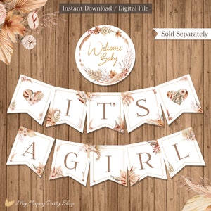 Boho Baby Shower Banner, PRINTABLE, Welcome Baby Banner, Pampas Grass ...