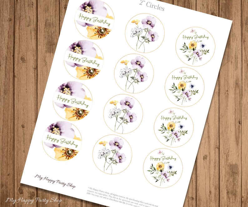 Floral Cupcake Toppers PRINTABLE 2 Circles Birthday - Etsy