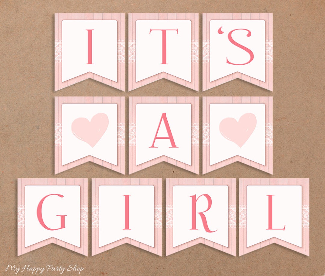 Its A Girl Banner, PRINTABLE, Baby Shower Banner, Pink Baby Shower ...