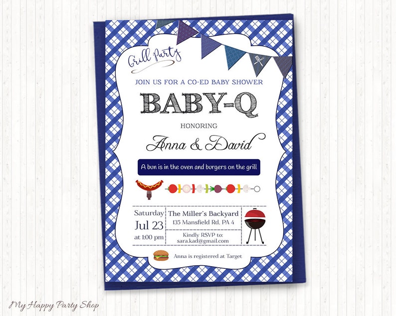 Blue BABY-Q Shower Invitation Set PRINTABLE Boy BBQ Co Ed - Etsy