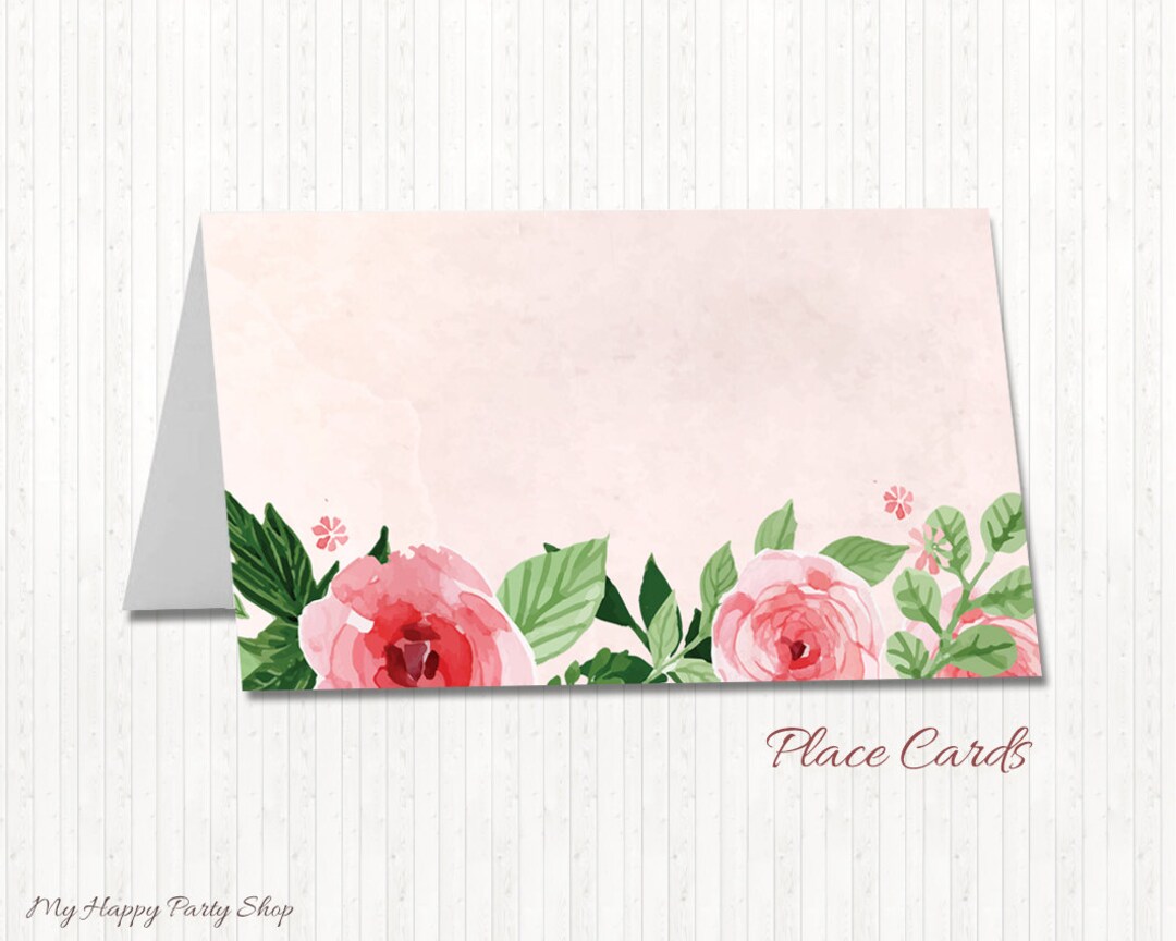 Roses Place Cards, Printable Place Cards, Floral Name Cards, DIY Place ...