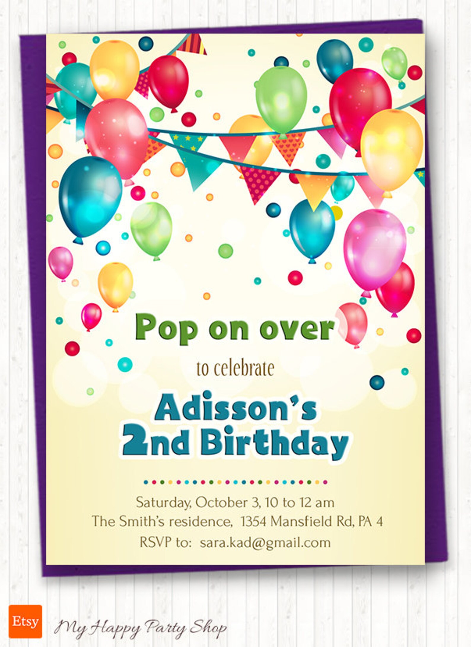 Balloons Birthday Invitation PRINTABLE Balloons Partypop on - Etsy