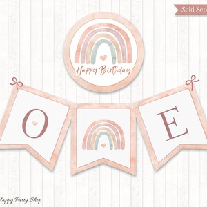 Rainbow Birthday Banner, PRINTABLE, First Birthday, Blush Rainbow. Boho ...