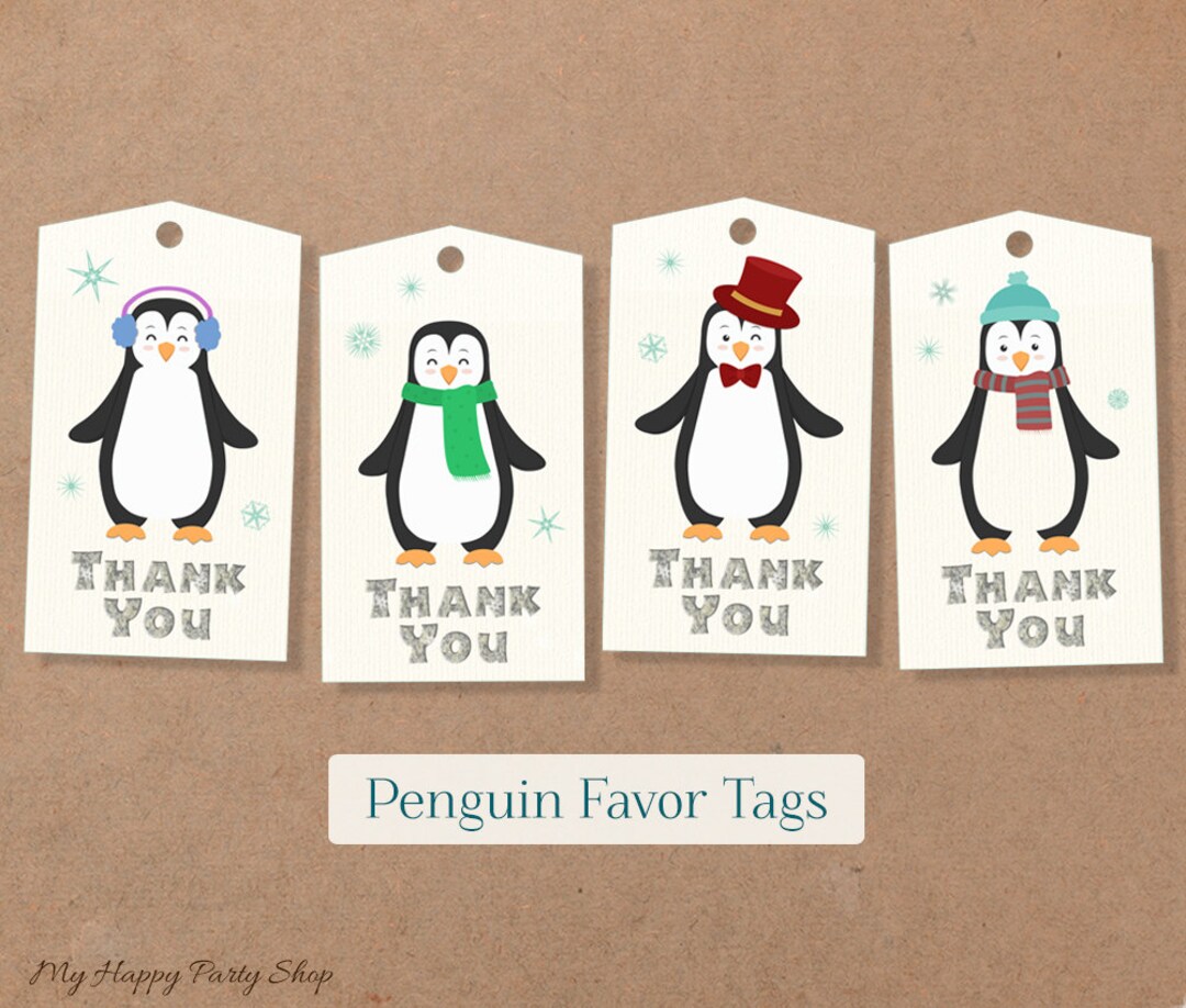 Penguin Favor Tags, PRINTABLE, Thank You Tags, Penguin Birthday, Winter ...