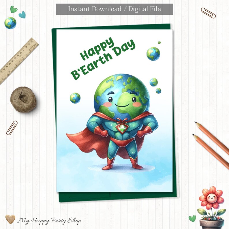 Earth Day Birthday Card | Printable | Happy Bearthday Card | Earth Day ...
