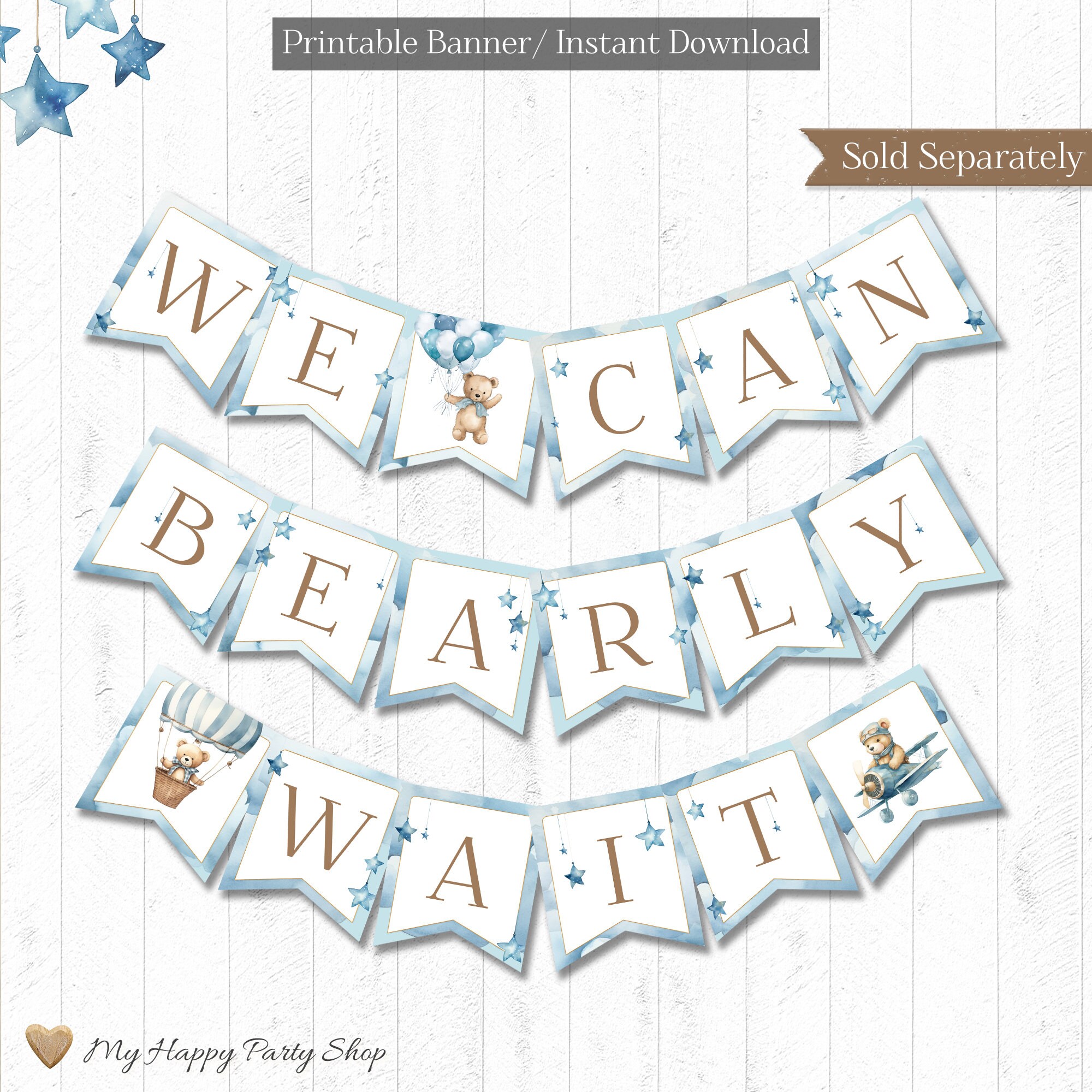 Teddy Bear Birthday Banner, PRINTABLE, Blue, First Birthday, Boy ...