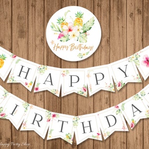 Tropical Happy Birthday Banner, PRINTABLE, Floral Birthday Banner ...