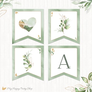 Sage Happy Birthday Banner, PRINTABLE, Olive Green and Gold Birthday ...