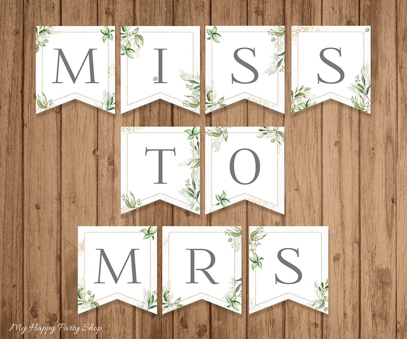Miss to Mrs Banner Printable Bridal Shower Banner Greenery - Etsy