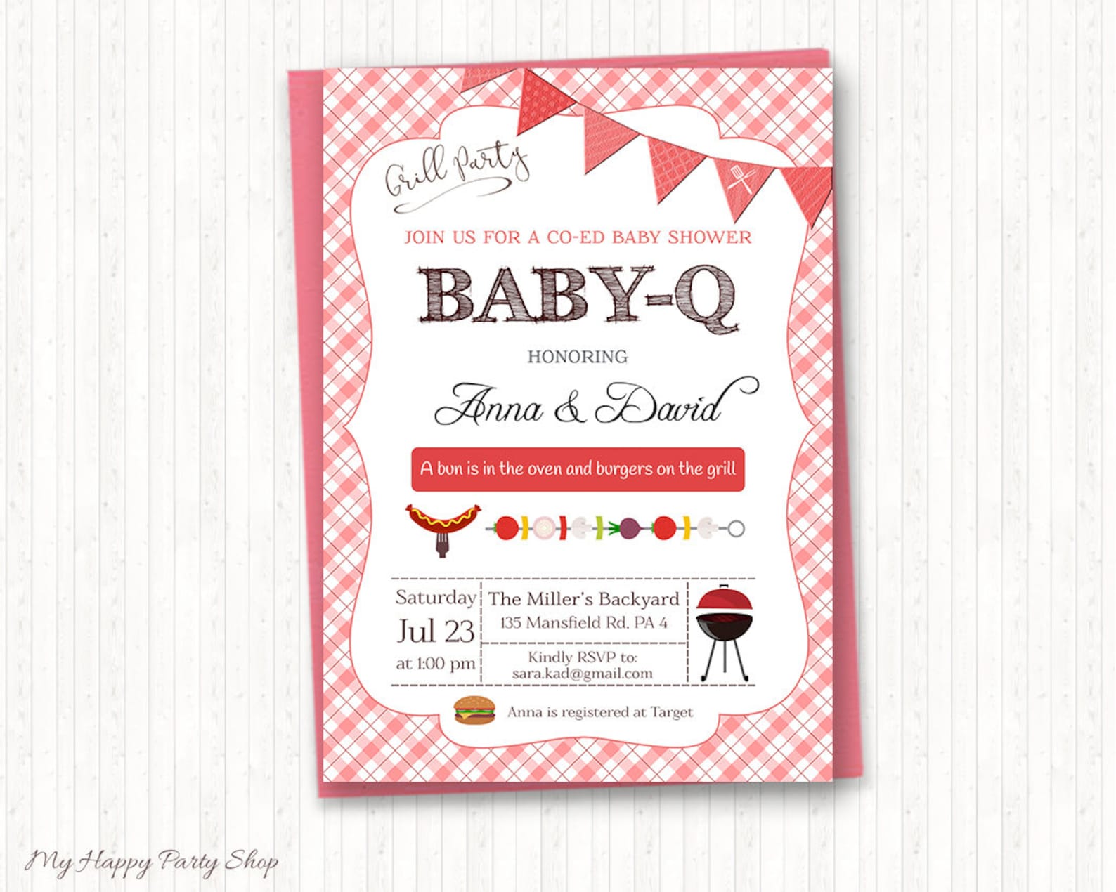 Pink BABY-Q Shower Invitation Set PRINTABLE BBQ Theme Co Ed - Etsy