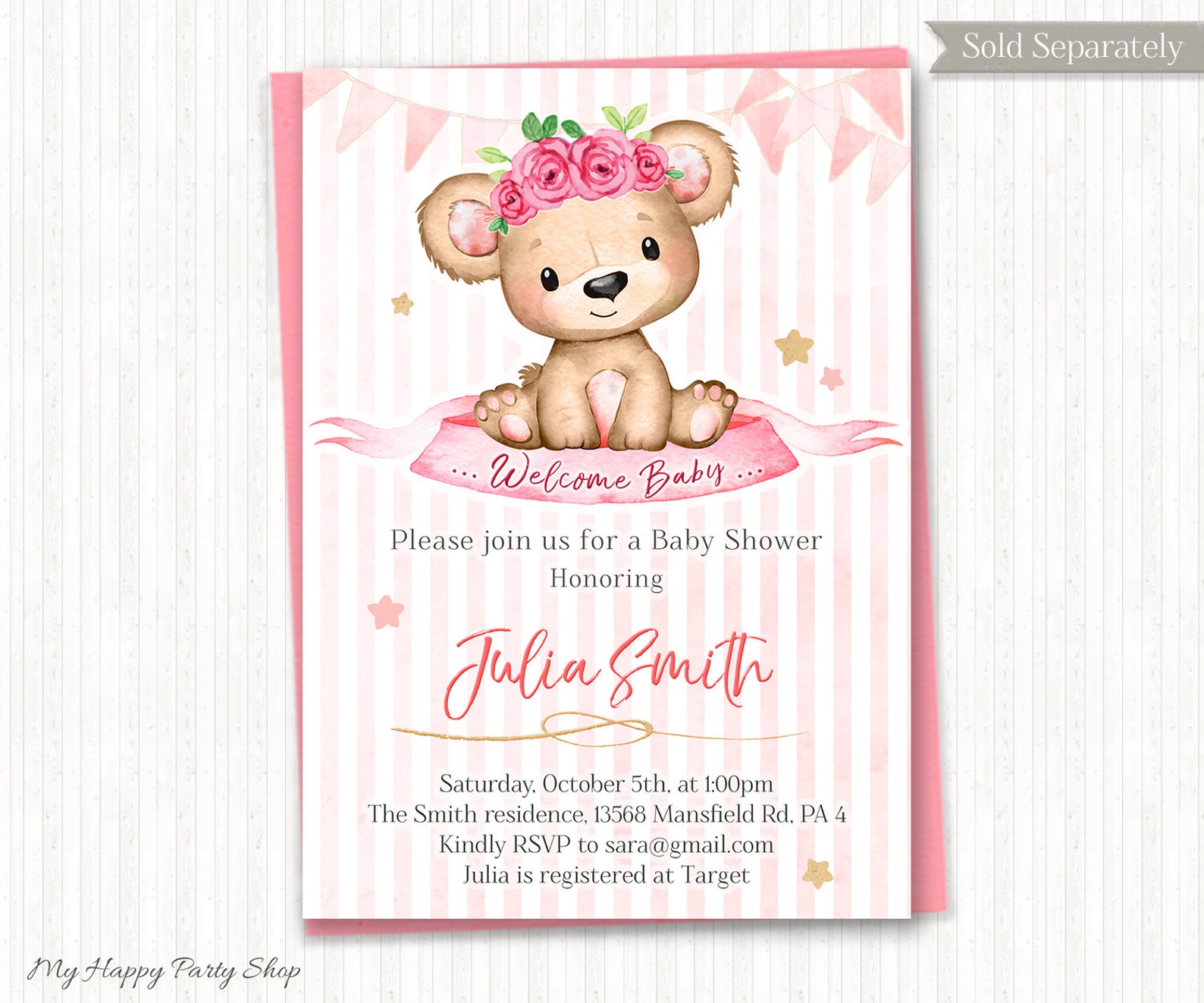 Pink Welcome Baby Banner, PRINTABLE, Teddy Bear Baby Shower Banner ...