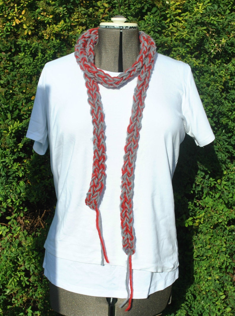 Chunky Spaghetti Scarf Long Skinny Wool Scarf finger knitted | Etsy