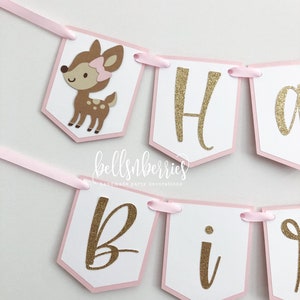 Deer Happy Birthday Banner: Pink & Gold Party Decoration - Etsy