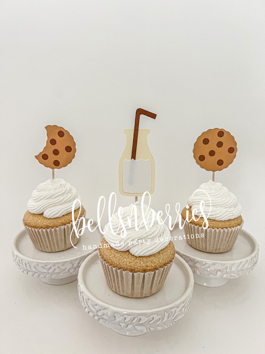 Milk and Cookies Cupcake Toppers: First Birthday Party Decor, Set of 12 ...