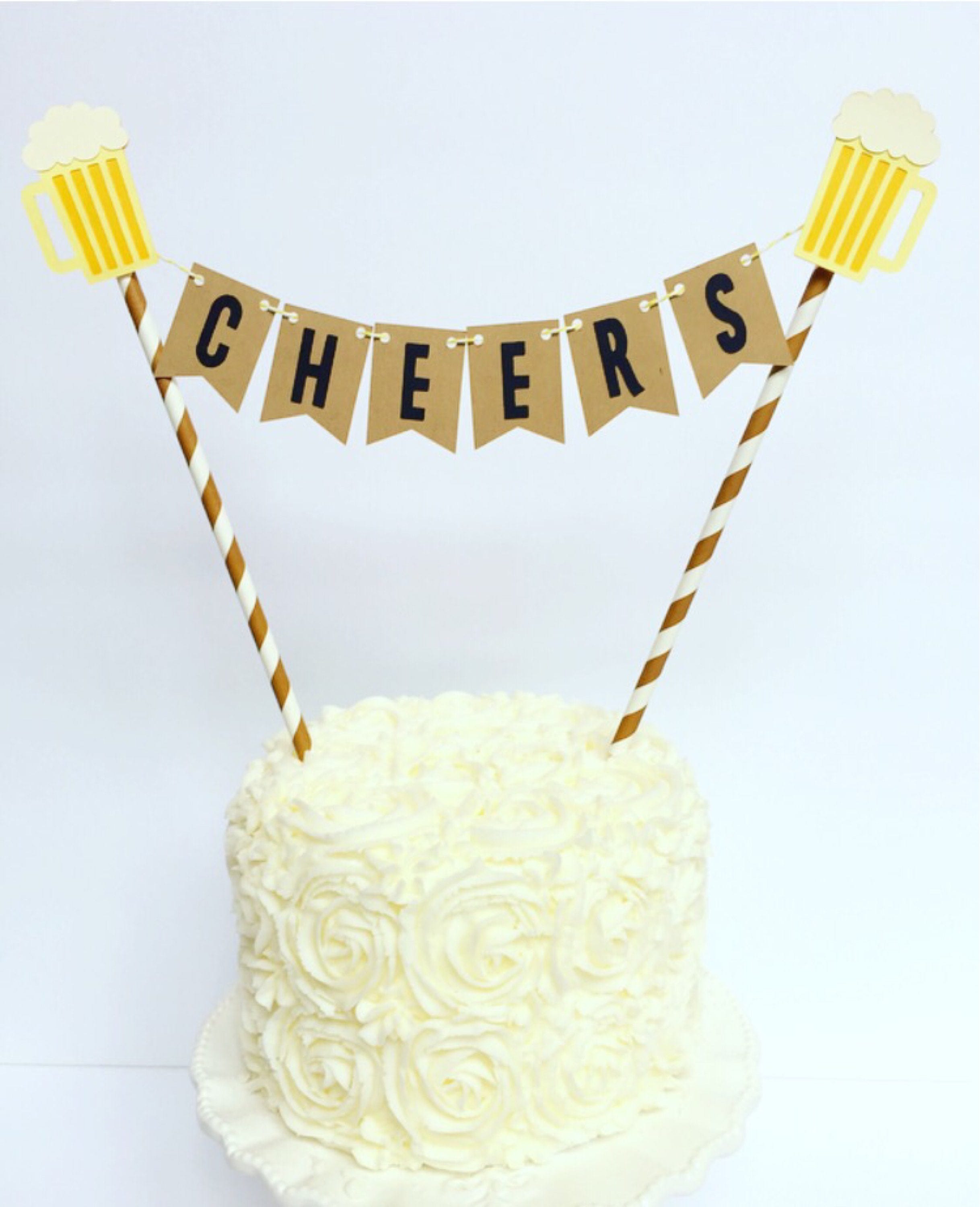 Cheers Cake Bunting Topper / Straw Cake Topper / Cheers & | Etsy