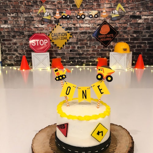 First Birthday Cake Topper Construction Theme Birthday Party - Etsy