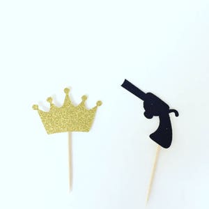 Guns or Glitter Cupcake Toppers / Gender Reveal Cake Topper / Set of 12 ...