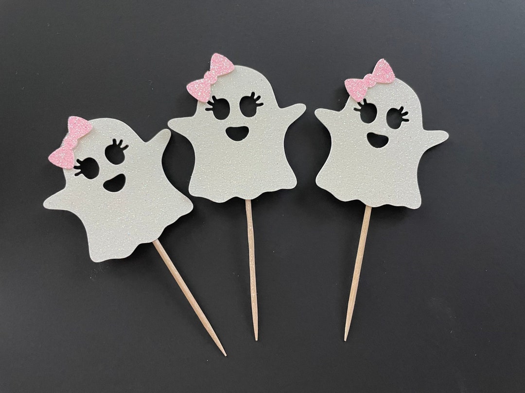 Girly Ghost Cupcake Toppers: Sparkly Halloween Party Decor (set of 12 ...