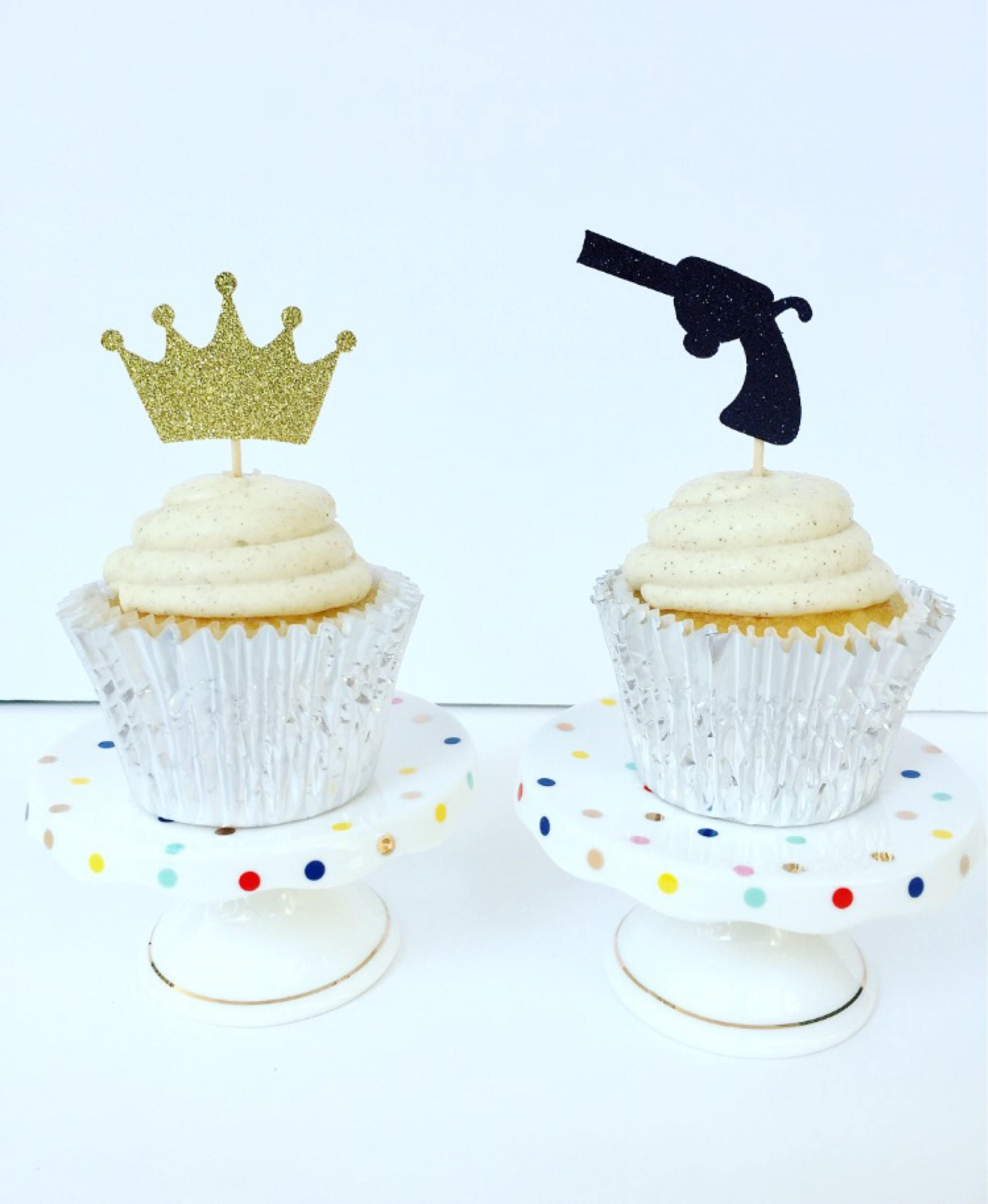 Guns or Glitter Cupcake Toppers / Gender Reveal Cake Topper / Set of 12 ...