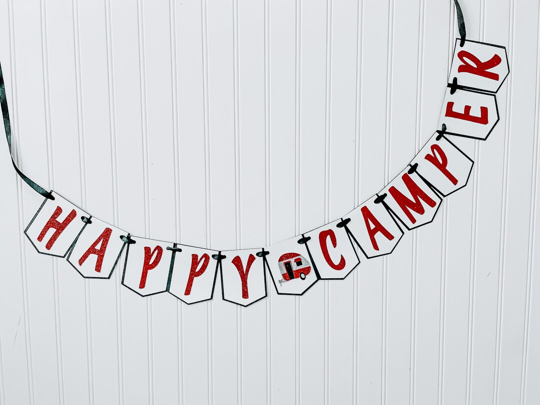 Happy Camper Glitter Banner: Camping Birthday Party Decor - Etsy