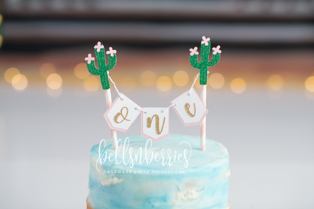 Cactus Birthday Cake Topper: Glitter Pennant Banner - Etsy