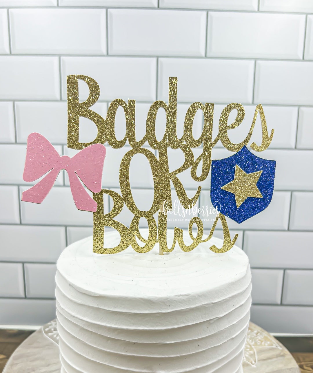 Badges or Bows Cake Topper/ Badges or Bows Gender Reveal - Etsy