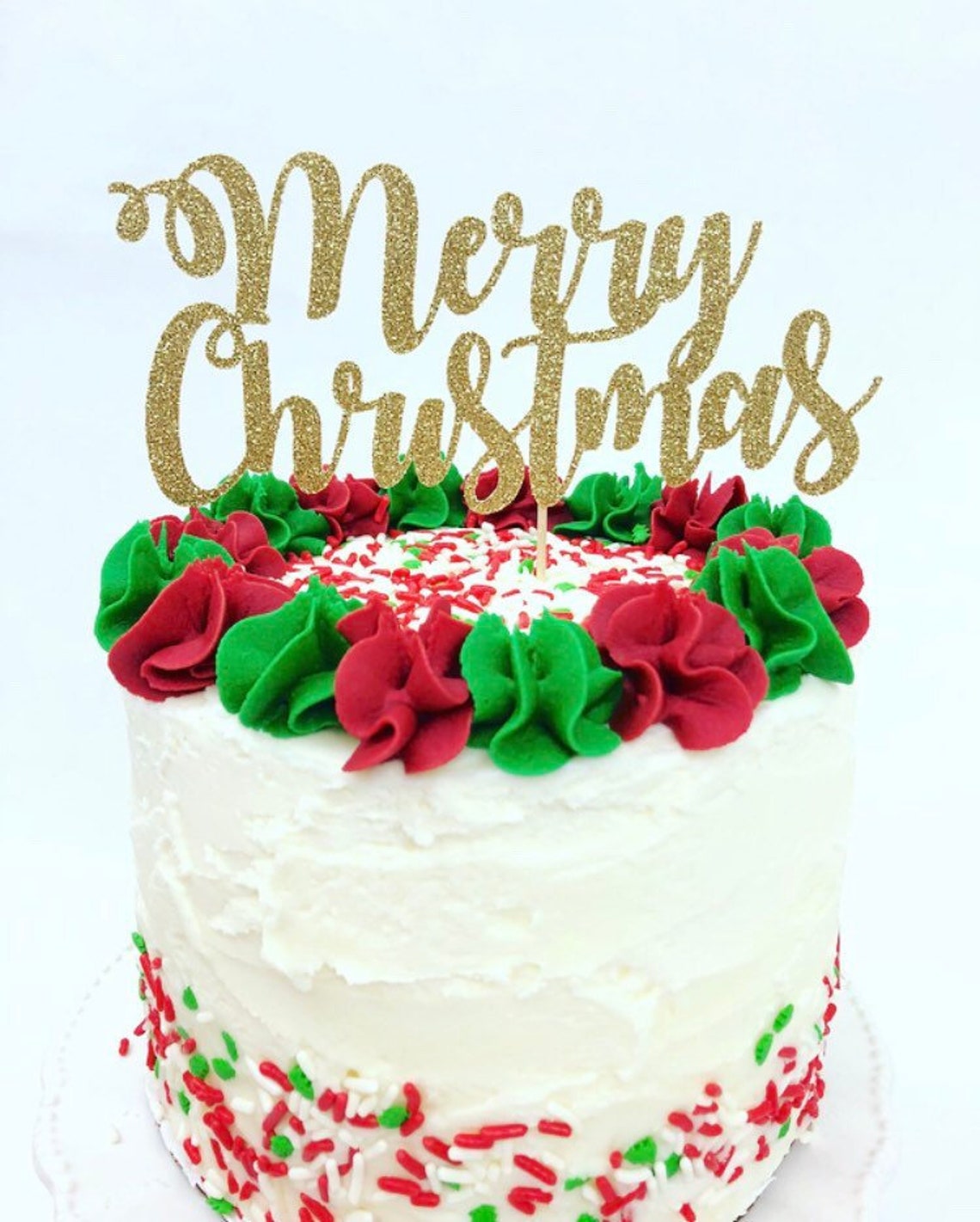 Merry Christmas Cake Topper: Glitter Holiday Party Decoration - Etsy