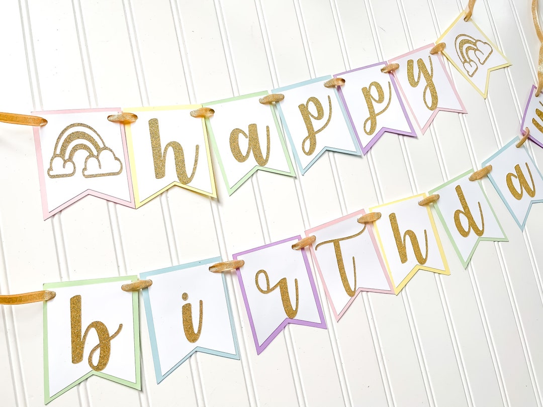 Rainbow Happy Birthday Banner/ Rainbow Age Banner/ Rainbow Cake Smash ...