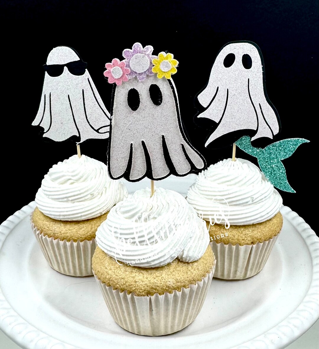 Summerween Ghost Cupcake Topper/ Set of 12/halloween Cake Toppers ...