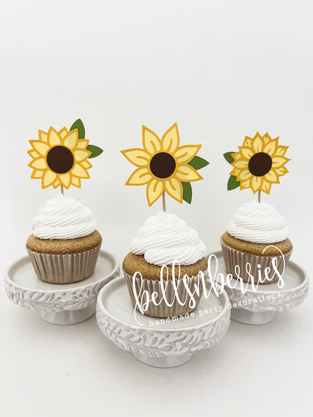 Sunflower Cupcake Toppers: Sunshine Birthday Party Decorations, Set of ...