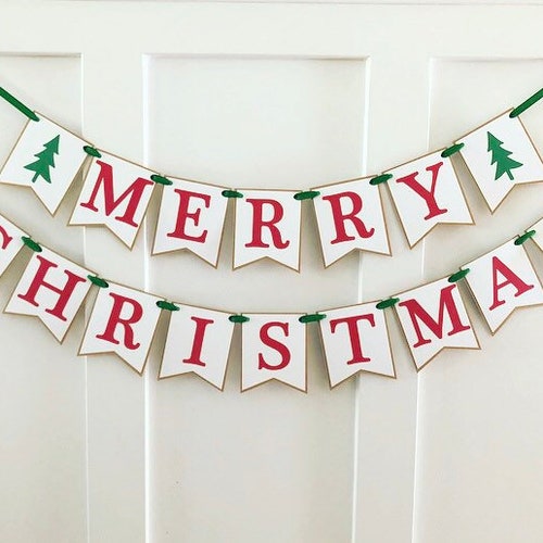Merry Christmas Banner / Rustic Christmas Banner / Farmhouse | Etsy